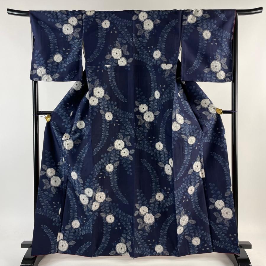 紬 身丈164.5cm 裄丈67cm M 袷 藍染本手くびり絣 七代目 清三郎 証紙あり 草花 紺色 正絹 美品 名品 中古 : リユースセレクトショップバイセル Yahoo!店 - 通販 ...