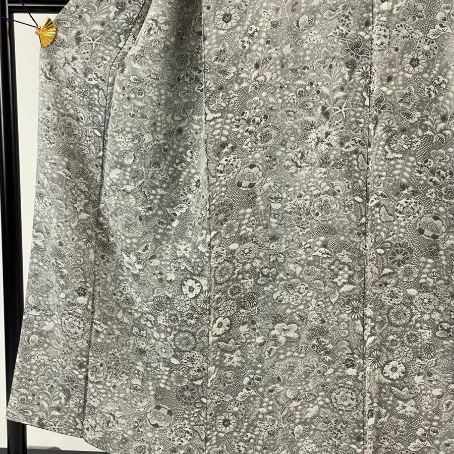 小紋 身丈155.5cm 裄丈63cm S 袷 草花 紋意匠 灰色 正絹 逸品 中古 : リユースセレクトショップバイセル Yahoo!店 - 通販 - Yahoo!ショッピング