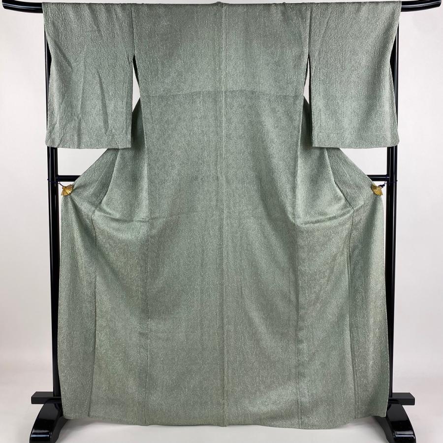 小紋 身丈168cm 裄丈69.5cm L 単衣 幾何学 総絞り 灰緑 正絹 秀品 中古 : リユースセレクトショップバイセル Yahoo!店 - 通販 - Yahoo!ショッピング