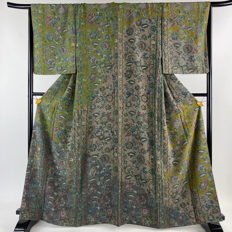 訪問着 身丈164.5cm 裄丈67cm M 袷 前田仁仙 落款あり 草花 幾何学 よもぎ色 正絹 美品 逸品 : リユースセレクトショップバイセル Yahoo!店 - 通販 - Yahoo ...