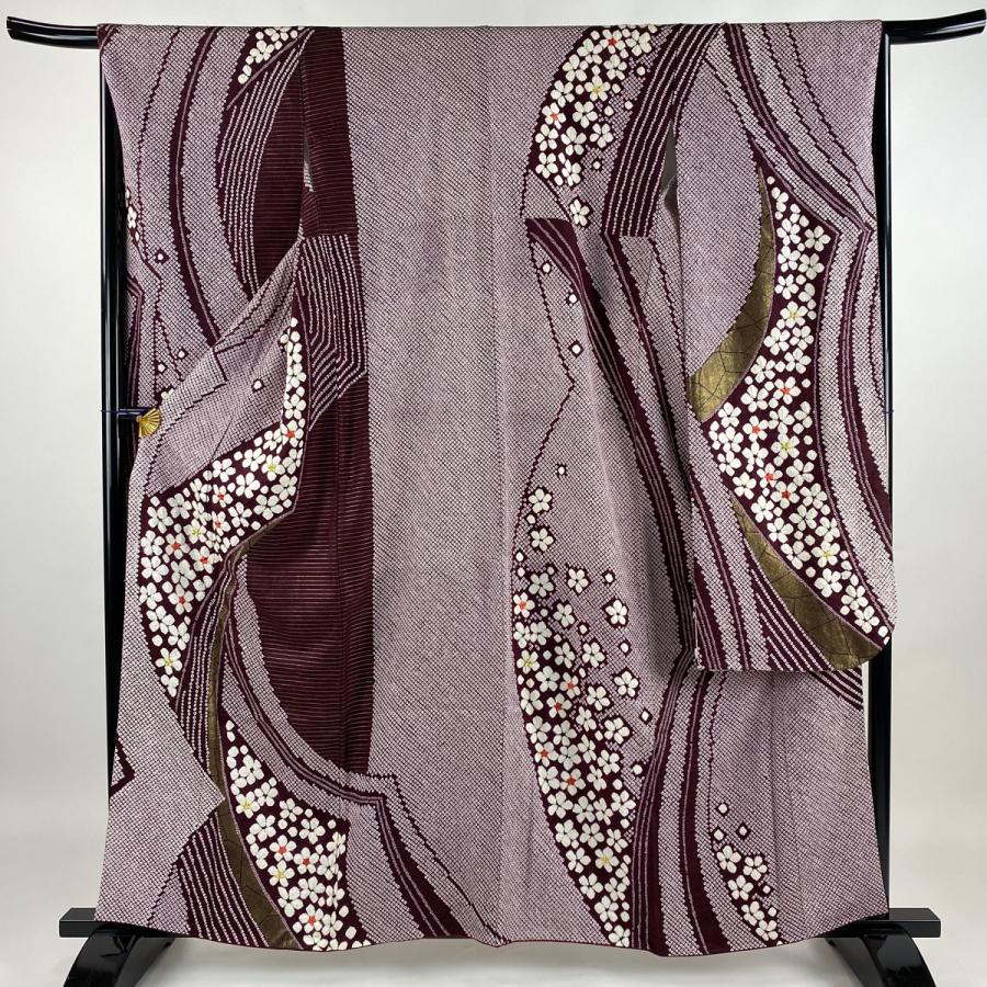 振袖 身丈161cm 裄丈66.5cm M 袷 花 縞 絞り 金彩 濃紫 正絹 美品 名品 中古 : リユースセレクトショップバイセル Yahoo!店 - 通販 - Yahoo!ショッピング