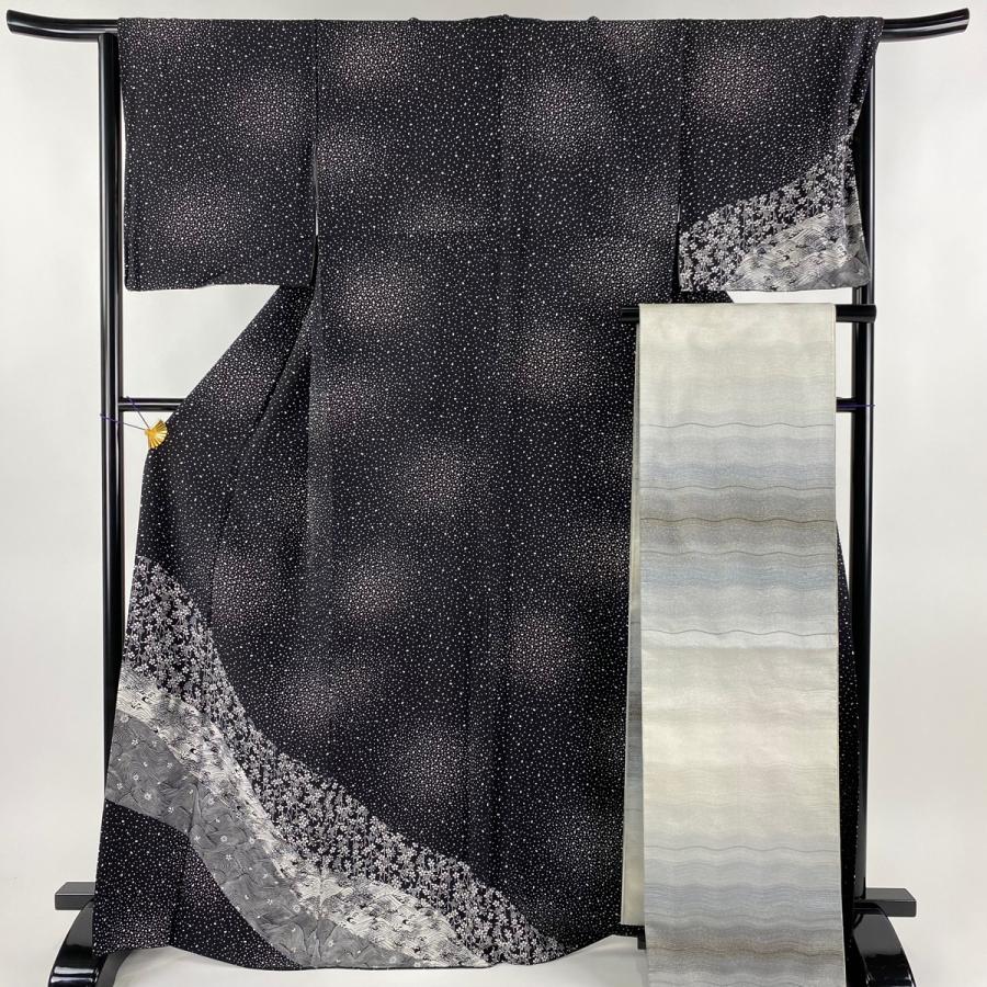 付下げ 身丈168cm 裄丈65cm M 袷 袋帯セット 枝垂れ桜 波 黒 正絹 美品 秀品 中古 : 1000081883980 : リユースセレクトショップバイセル Yahoo!店 ...