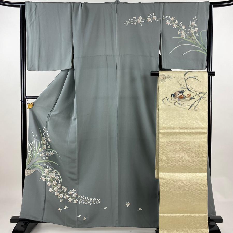 訪問着 身丈162.5cm 裄丈65cm M 袷 袋帯セット 落款あり 草花 籠 青灰色 正絹 美品 秀品 中古 : 1000081910655 : リユースセレクトショップバイセル ...