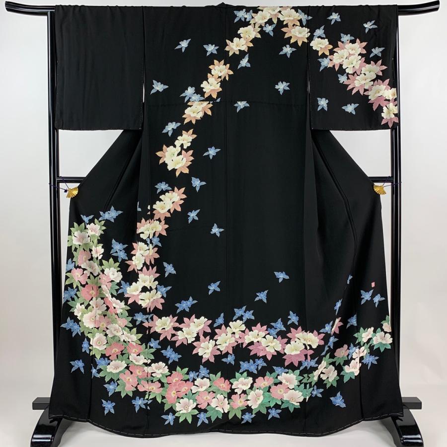 訪問着 身丈166.5cm 裄丈66cm M 袷 落款あり 草花 黒 正絹 名品 中古 : リユースセレクトショップバイセル Yahoo!店 - 通販 - Yahoo!ショッピング
