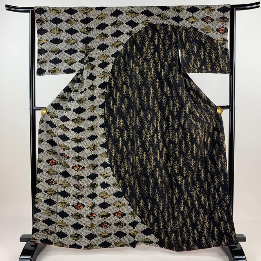 訪問着 身丈161.5cm 裄丈63cm S 袷 ますいわ屋 草花 波頭 刺繍 絞り 黒 正絹 美品 秀品 中古 : 1000083087942 : リユースセレクトショップバイセル ...