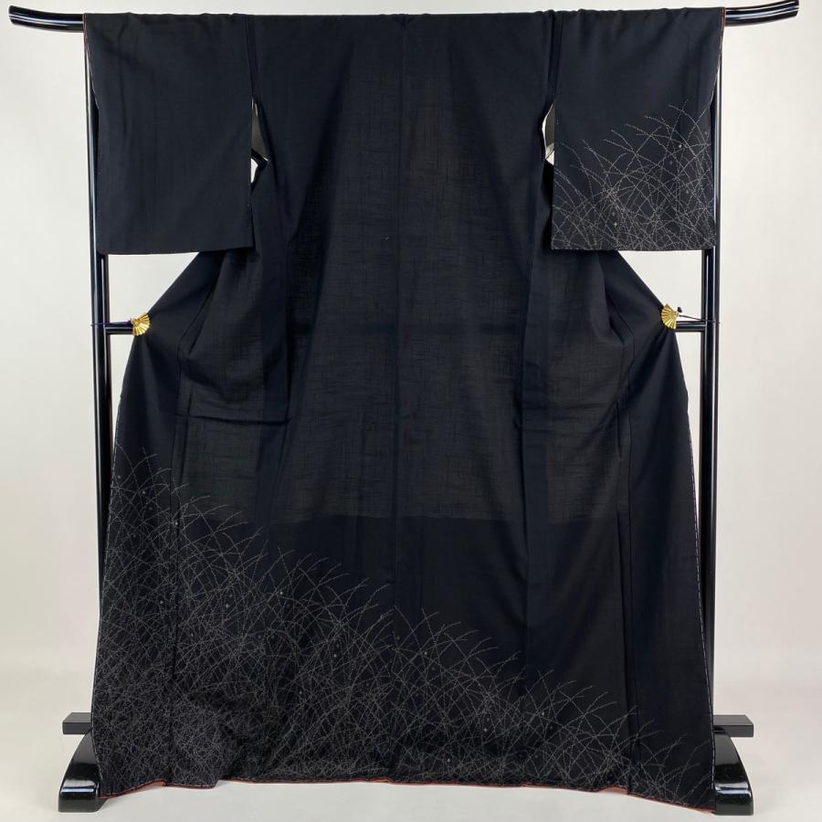 付下げ 身丈173cm 裄丈68cm L 袷 紬地 草 露 黒 正絹 美品 秀品 中古 : 1000083089977 : リユースセレクトショップバイセル Yahoo!店 - 通販 ...