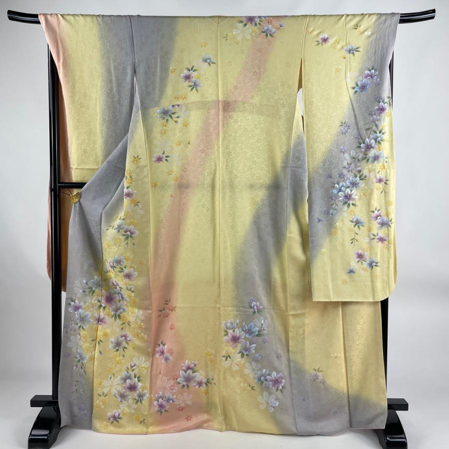 振袖 身丈167cm 裄丈69cm L 袷 草花 銀彩 染め分け ぼかし 薄黄 正絹 秀品 中古 : リユースセレクトショップバイセル Yahoo!店 - 通販 - Yahoo!ショッピング