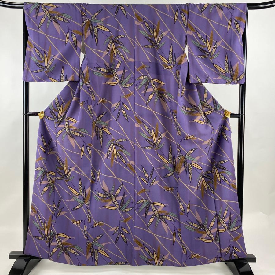 小紋 身丈163cm 裄丈64.5cm M 袷 笹 梅 ぼかし 紫 正絹 秀品 中古 : リユースセレクトショップバイセル Yahoo!店 - 通販 - Yahoo!ショッピング