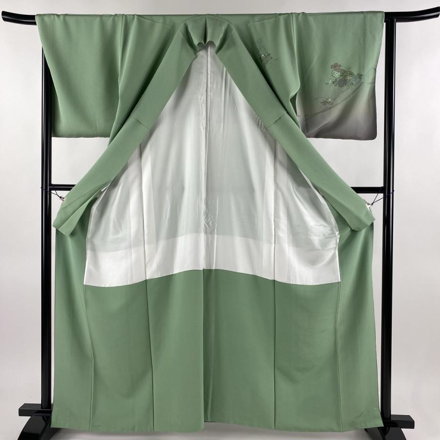 訪問着 身丈163cm 裄丈66cm M 袷 御所車 牡丹 刺繍 金銀糸 薄緑 正絹 秀品 中古 : リユースセレクトショップバイセル Yahoo!店 - 通販 - Yahoo!ショッピング