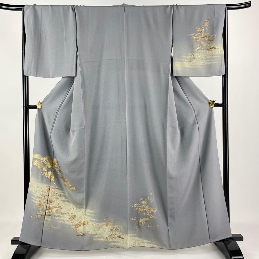 付下げ 身丈161cm 裄丈67.5cm L 袷 草花 松 金銀彩 ぼかし 灰色 正絹 秀品 中古 : リユースセレクトショップバイセル Yahoo!店 - 通販 - Yahoo!ショッピング