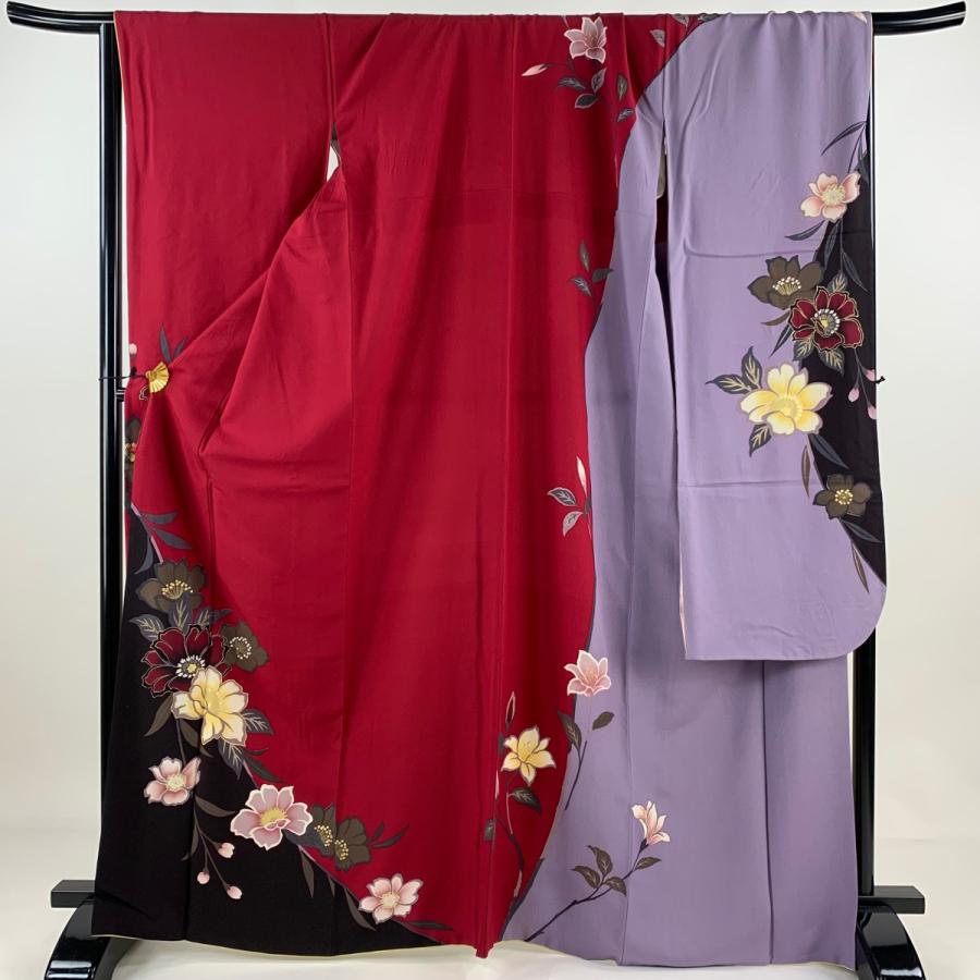 振袖 身丈166cm 裄丈70.5cm L 袷 草花 金糸 染め分け 赤 正絹 秀品 中古 : 1000084072596 : リユースセレクトショップバイセル Yahoo!店 - 通販 ...