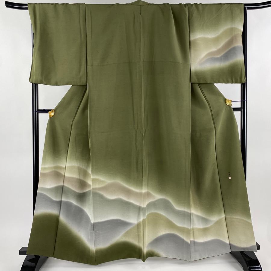 訪問着 身丈162.5cm 裄丈70cm L 袷 落款あり 山並み ぼかし 紬地 鶯色 正絹 秀品 中古 : 1000084096714 : リユースセレクトショップバイセル Yahoo!店 ...