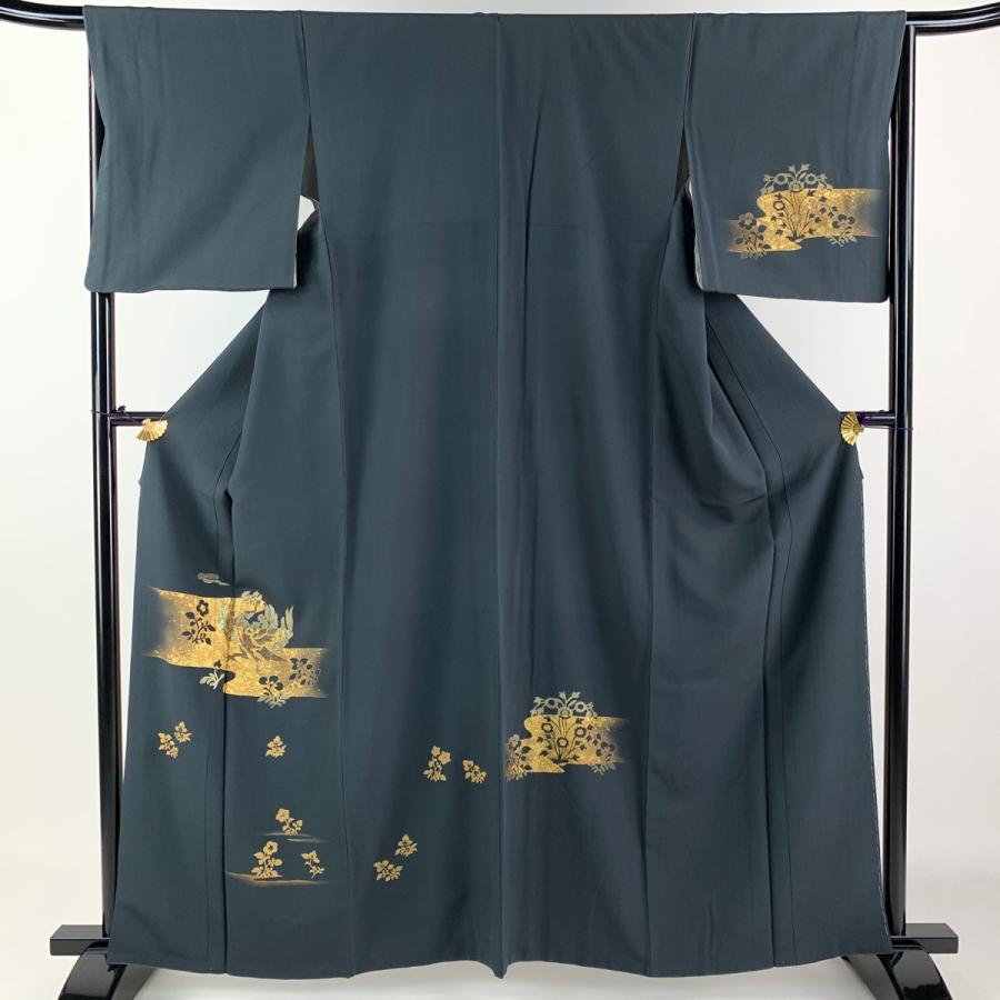 付下げ 身丈161cm 裄丈67cm M 袷 鳥 草花 金彩 箔 深緑 正絹 秀品 中古 : リユースセレクトショップバイセル Yahoo!店 - 通販 - Yahoo!ショッピング