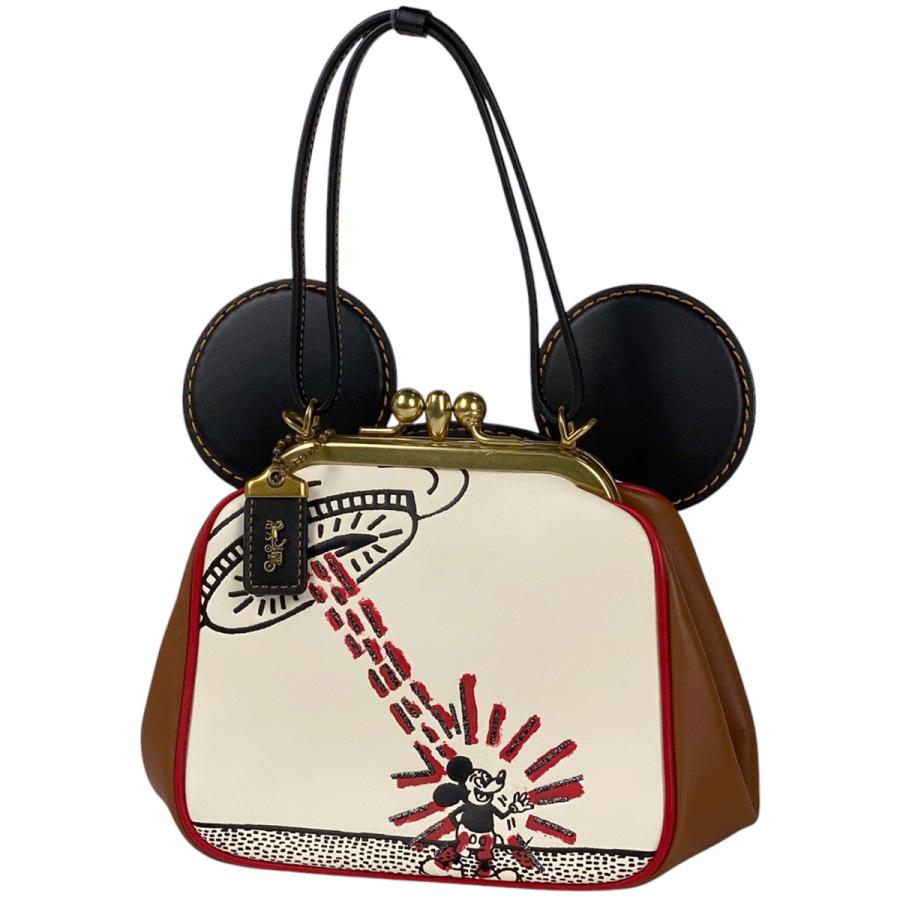 COACH コーチ ミッキーマウス X キース ヘリング ハンドバッグ 2WAY ショルダーバッグ チェーン キスロック レザー ホワイト ブラウン 4719 レディース 中古 : リユース ...