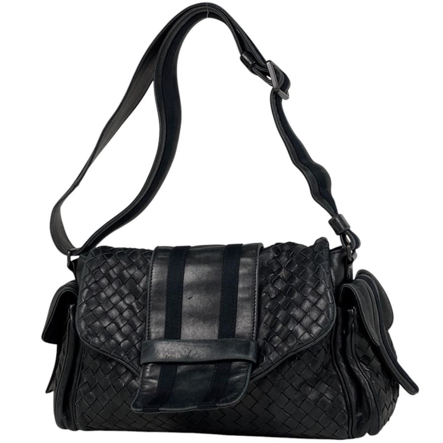 ボッテガヴェネタ BOTTEGAVENETA イントレチャート ショルダーバッグ 編み込み レザー ブラック 141201 レディース 中古 ...