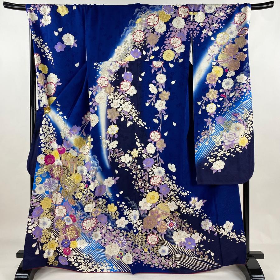 振袖 身丈166cm 裄丈72cm L 袷 鈴乃屋 御所車 桜 金糸 金銀彩 青 正絹 美品 名品 中古 : リユースセレクトショップバイセル Yahoo!店 - 通販 - Yahoo!ショッピング