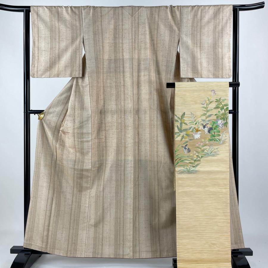 紬 身丈161cm 裄丈64cm M 袷 袋帯セット 縦縞模様 茶色 正絹 美品 名品 中古 : 1000085009959 : リユースセレクトショップバイセル Yahoo!店 - 通販 ...