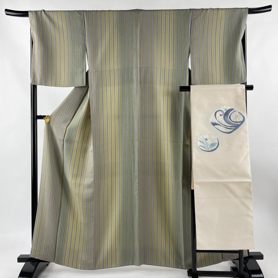 小紋 身丈163cm 裄丈68cm L 袷 名古屋帯セット 縦縞 灰緑 正絹 美品 秀品 中古 : 1000085014069 : リユースセレクトショップバイセル Yahoo!店 - 通販 ...