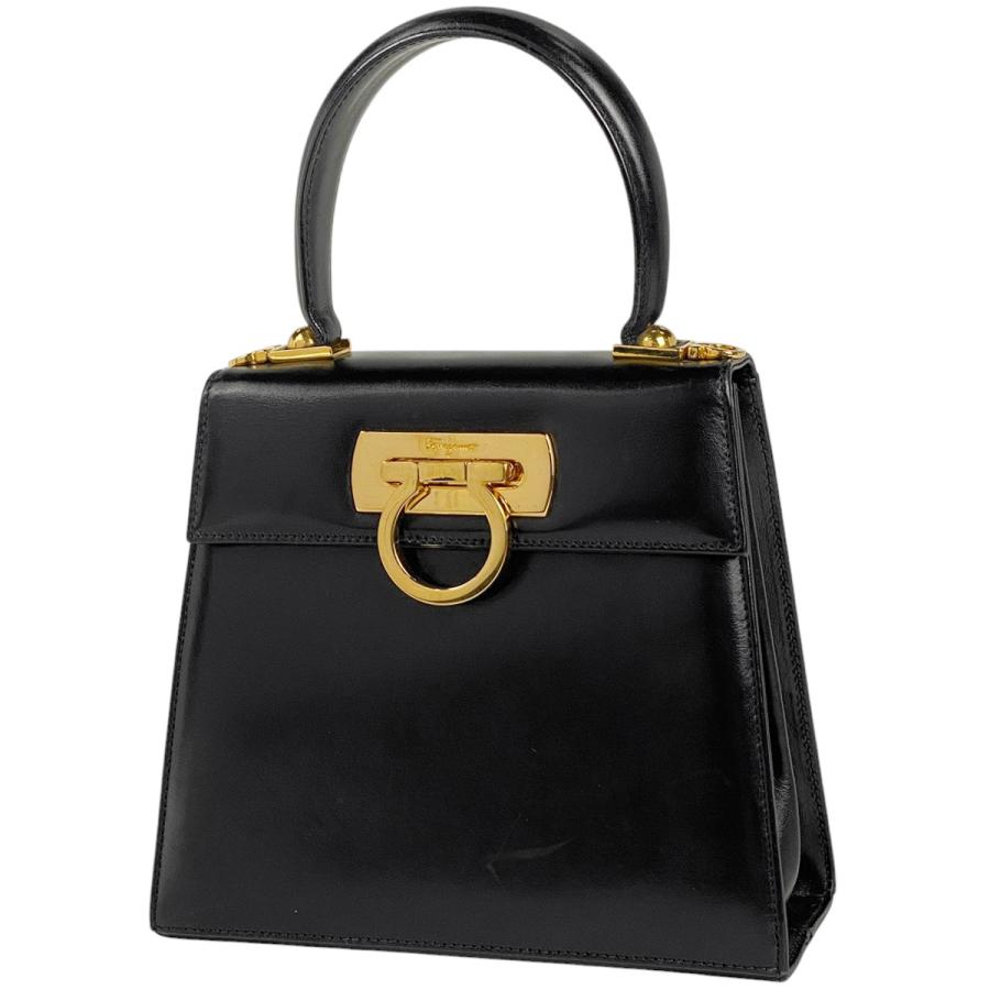 FERRAGAMO サルヴァトーレフェラガモ Salvatore Ferragamo ガンチーニ ハンドバッグ 2WAY ショルダーバッグ レザー ブラック 2193 レディース 中古 ...