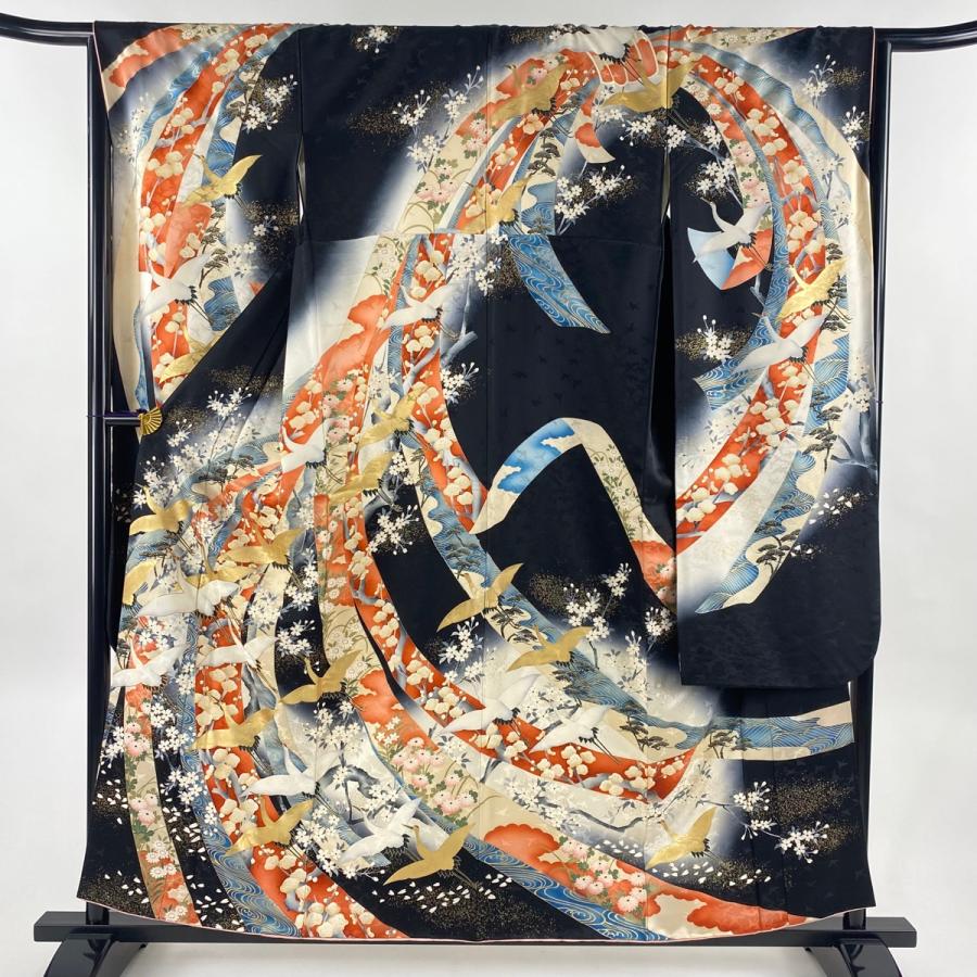 振袖 身丈158cm 裄丈65.5cm M 袷 鶴 熨斗 金糸 金彩 黒 正絹 秀品 中古 : 1000086000177 : リユースセレクトショップバイセル Yahoo!店 - 通販 ...
