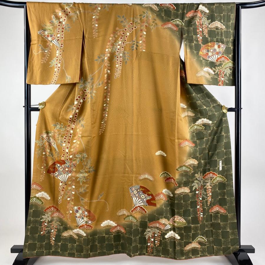 訪問着 身丈161.5cm 裄丈65.5cm M 袷 扇 笠松 金糸 金彩 茶色 正絹 秀品 中古 : リユースセレクトショップバイセル Yahoo!店 - 通販 - Yahoo!ショッピング