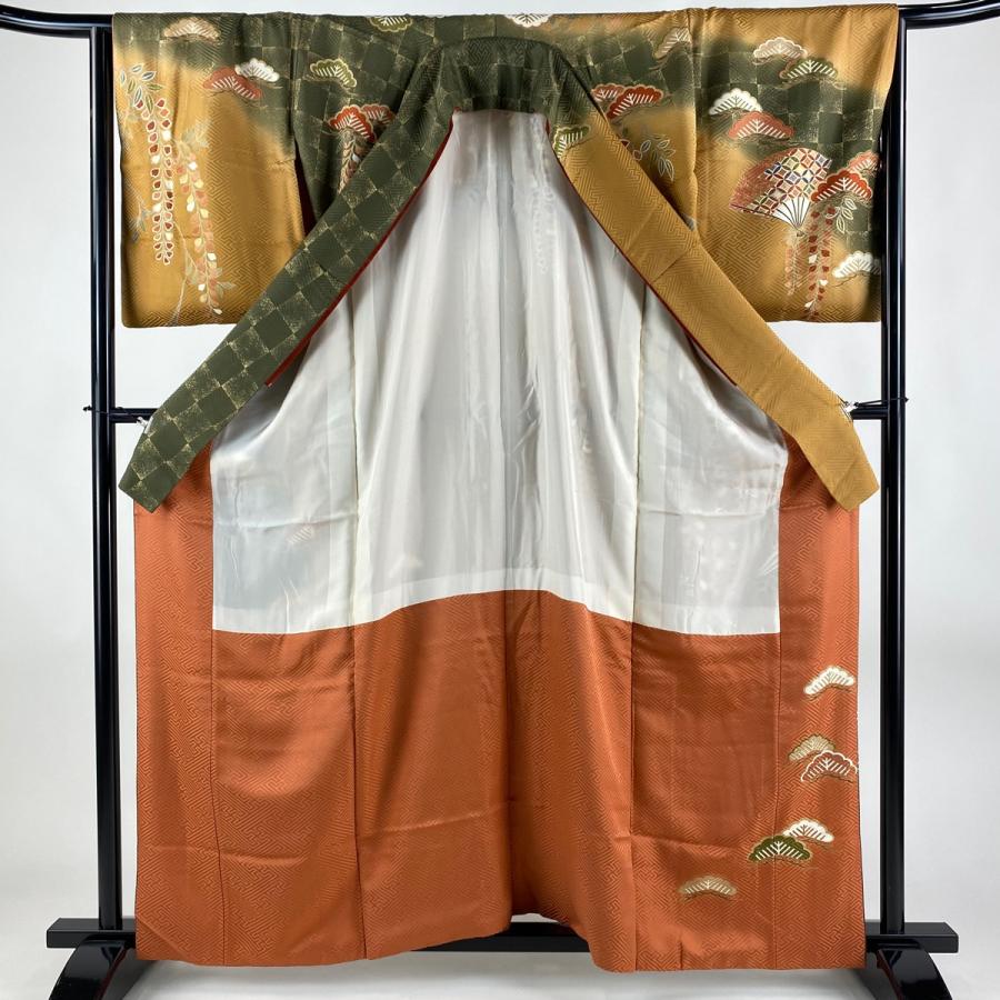 訪問着 身丈161.5cm 裄丈65.5cm M 袷 扇 笠松 金糸 金彩 茶色 正絹 秀品 中古 : リユースセレクトショップバイセル Yahoo!店 - 通販 - Yahoo!ショッピング