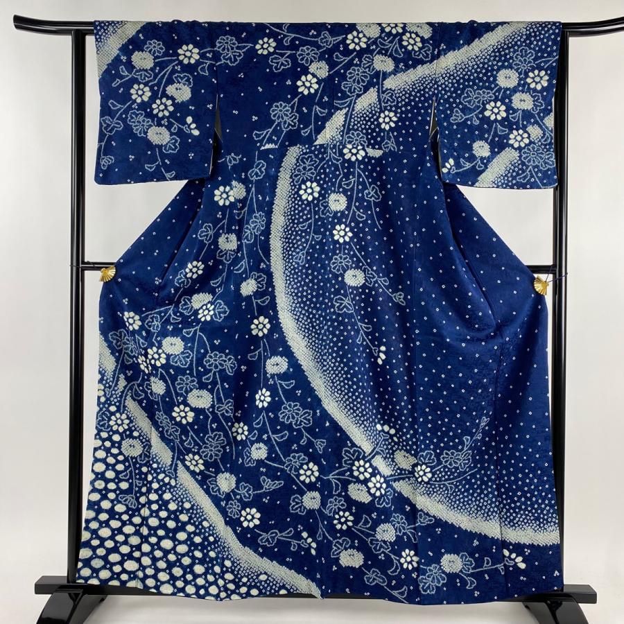 訪問着 身丈160cm 裄丈64cm M 袷 草花 菊 絞り 藍色 正絹 秀品 中古 : 1000086033694 : リユースセレクトショップバイセル Yahoo!店 - 通販 ...