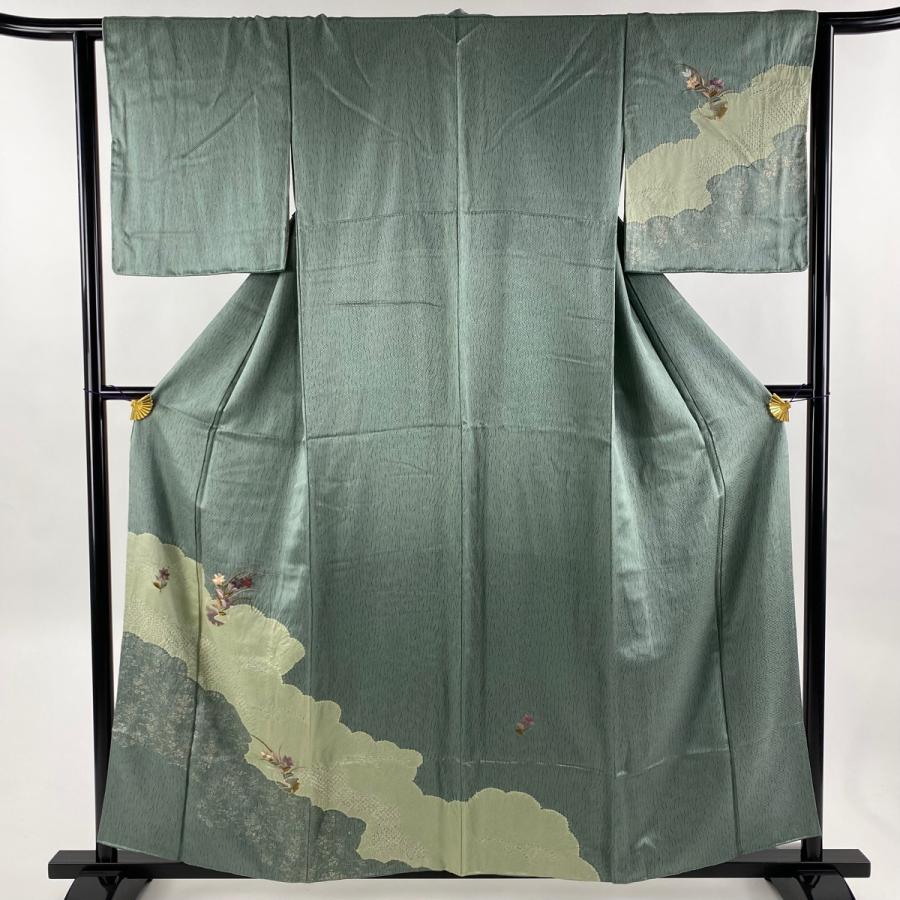 付下げ 身丈158cm 裄丈62cm S 袷 やまと 草花 雪輪 刺繍 絞り 灰緑 正絹 美品 秀品 中古 : リユースセレクトショップバイセル Yahoo!店 - 通販 - Yahoo!ショッピング