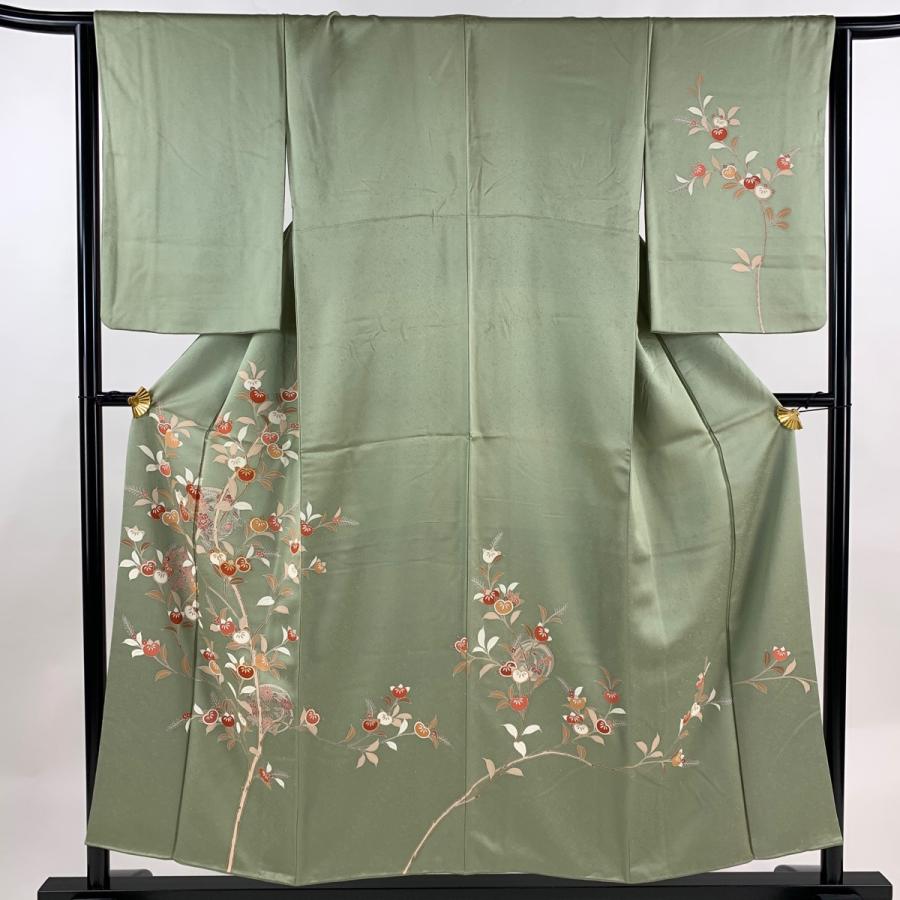 訪問着 身丈152.5cm 裄丈64cm M 袷 橘 花丸文 金彩 灰緑 正絹 秀品 中古 : リユースセレクトショップバイセル Yahoo!店 - 通販 - Yahoo!ショッピング