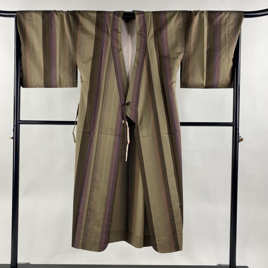 道中着 身丈142cm 裄丈68.5cm L 和装コート 着物衿 紬地 縦縞 灰茶 正絹 美品 逸品 中古 : リユースセレクトショップバイセル Yahoo!店 - 通販 - Yahoo!ショッピング