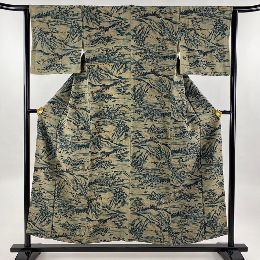 小紋 身丈154cm 裄丈62.5cm S 袷 風景 家屋 薄茶色 正絹 優品 中古 : リユースセレクトショップバイセル Yahoo!店 - 通販 - Yahoo!ショッピング