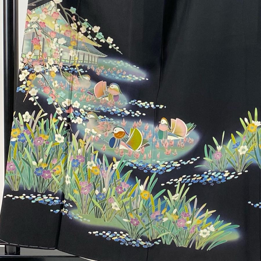 黒留袖 身丈159.5cm 裄丈65cm M 袷 落款あり 鴛鴦 家屋 ぼかし 黒 正絹 優品 中古 : リユースセレクトショップバイセル Yahoo!店 - 通販 - Yahoo!ショッピング