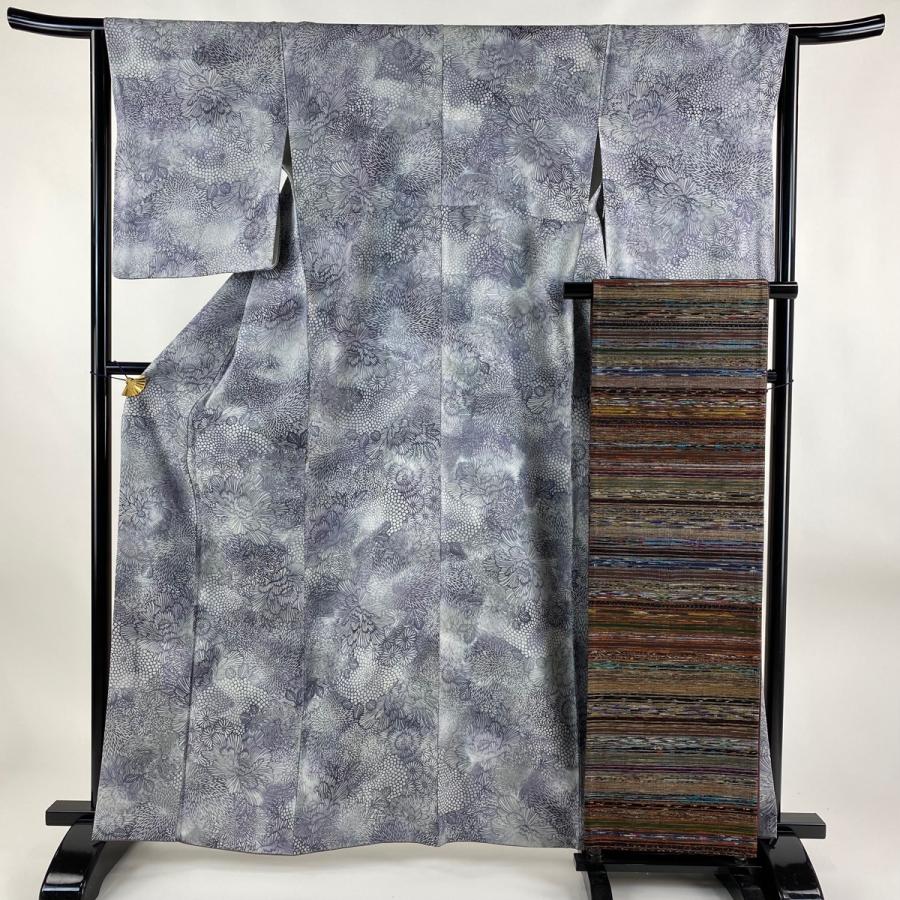 小紋 身丈162.5cm 裄丈65cm M 袷 袋帯セット 牡丹 菊 ぼかし 青灰色 正絹 美品 秀品 中古 : リユースセレクトショップバイセル Yahoo!店 - 通販 - Yahoo ...