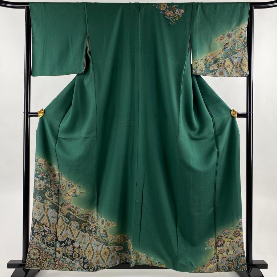 付下げ 身丈160cm 裄丈64cm M 袷 花唐草 金彩 ぼかし 緑 正絹 秀品 中古 : 1000088327920 : リユースセレクトショップバイセル Yahoo!店 - 通販 ...