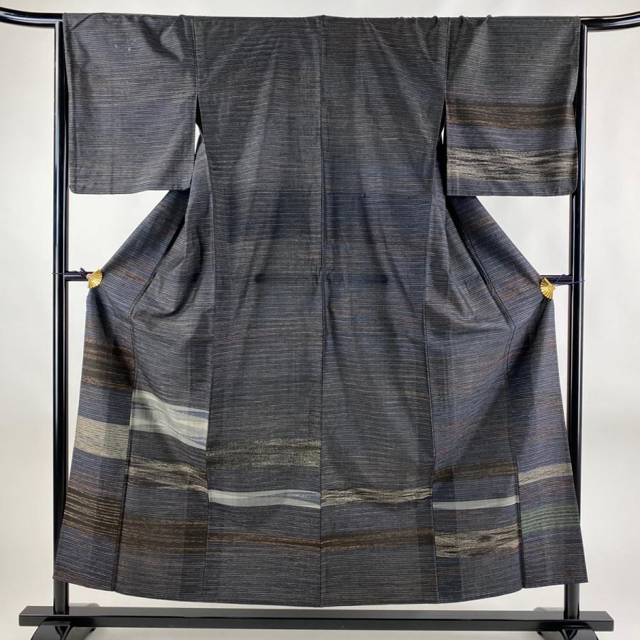 付下げ 身丈155cm 裄丈66cm M 薄物 紬地 縞 濃紺 正絹 秀品 中古 : リユースセレクトショップバイセル Yahoo!店 - 通販 - Yahoo!ショッピング