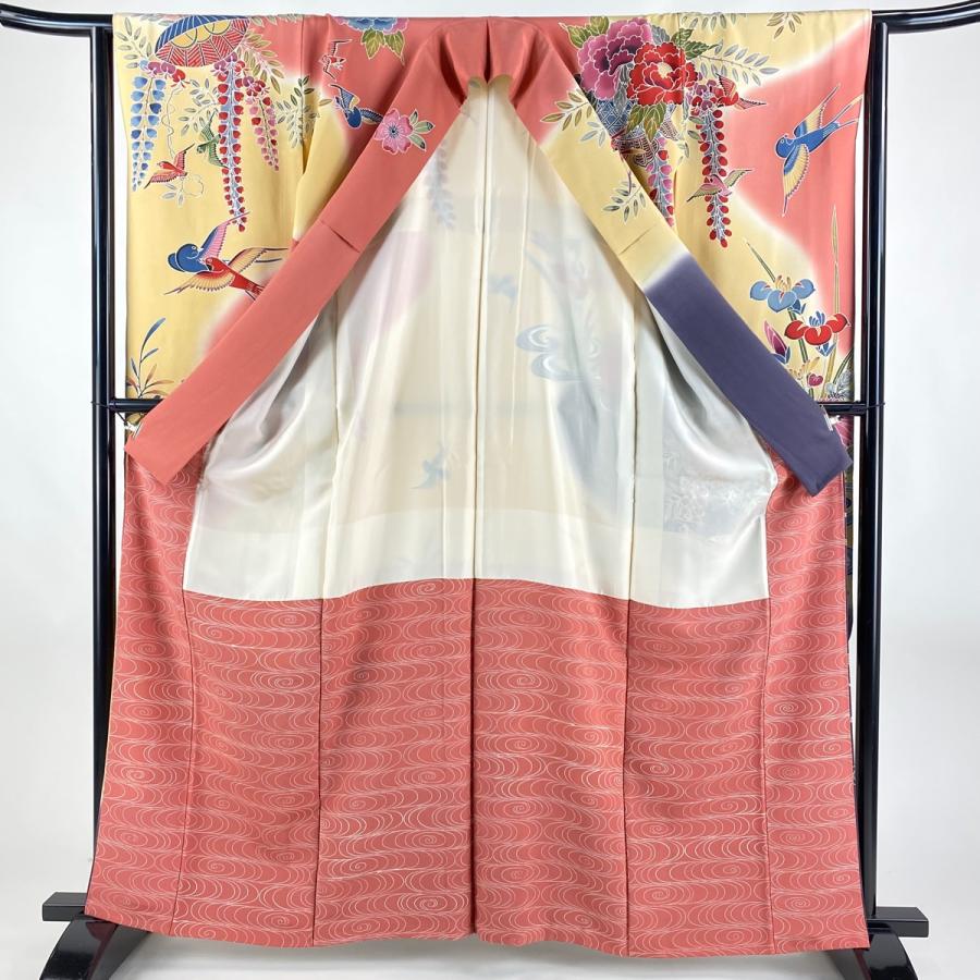 振袖 身丈162.5cm 裄丈63cm S 袷 蓑笠 花鳥 染め分け ベージュ 正絹 名品 中古 : リユースセレクトショップバイセル Yahoo!店 - 通販 - Yahoo!ショッピング