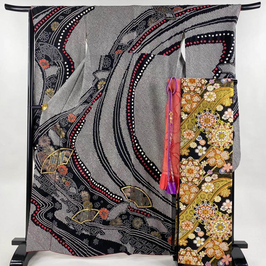 振袖 身丈165cm 裄丈68.5cm L 袷 袋帯フルセット 扇面 菊 絞り 金糸 黒 正絹 秀品 中古 : 1000088799598 : リユースセレクトショップバイセル Yahoo!店 ...