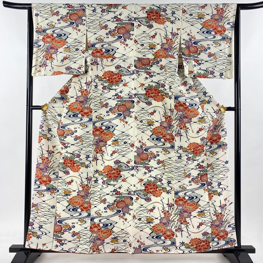 小紋 身丈159.5cm 裄丈63.5cm S 袷 草花 流水 縮緬 クリーム 正絹 美品 秀品 中古 : リユースセレクトショップバイセル Yahoo!店 - 通販 - Yahoo!ショッピング