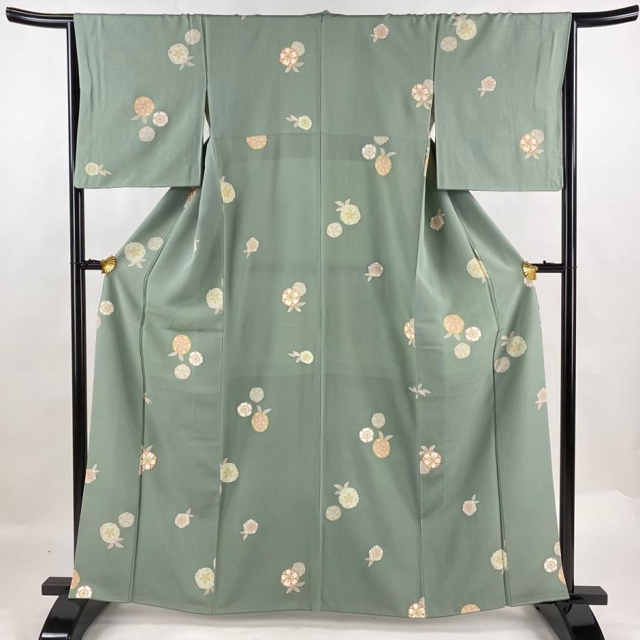 小紋 身丈162.5cm 裄丈65cm M 袷 桜 金彩 灰緑 正絹 優品 中古 : リユースセレクトショップバイセル Yahoo!店 - 通販 - Yahoo!ショッピング