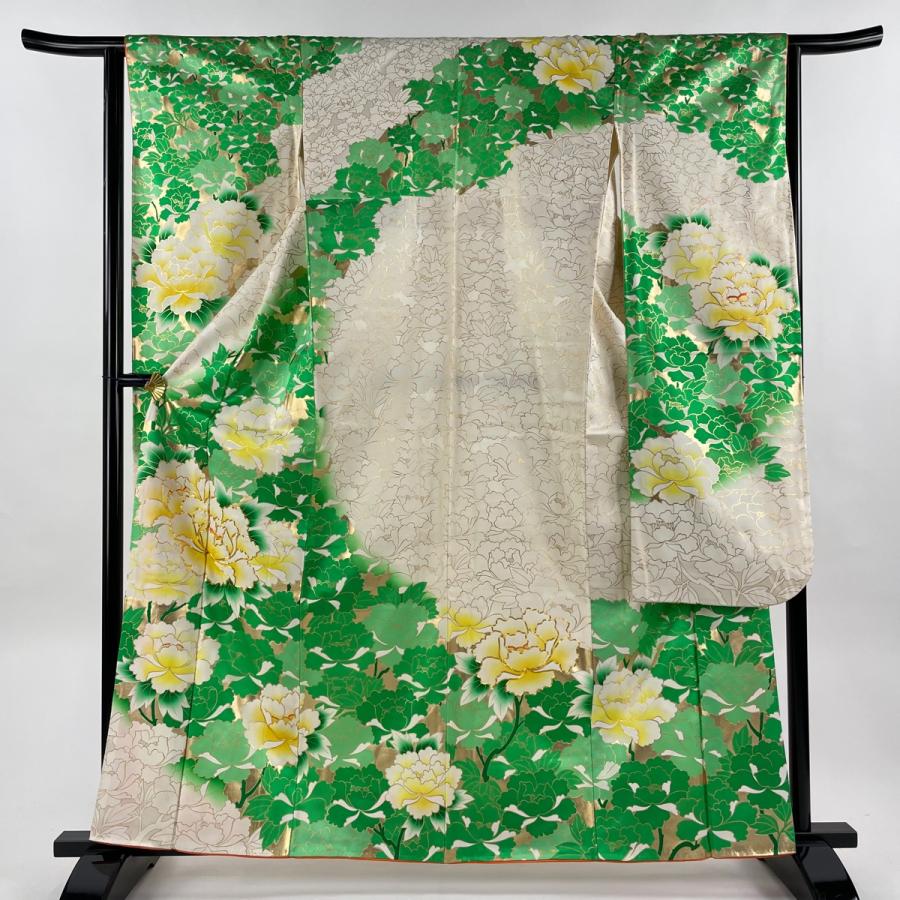 振袖 身丈162cm 裄丈64cm M 袷 牡丹 金糸 金彩 緑 正絹 秀品 中古 : リユースセレクトショップバイセル Yahoo!店 - 通販 - Yahoo!ショッピング