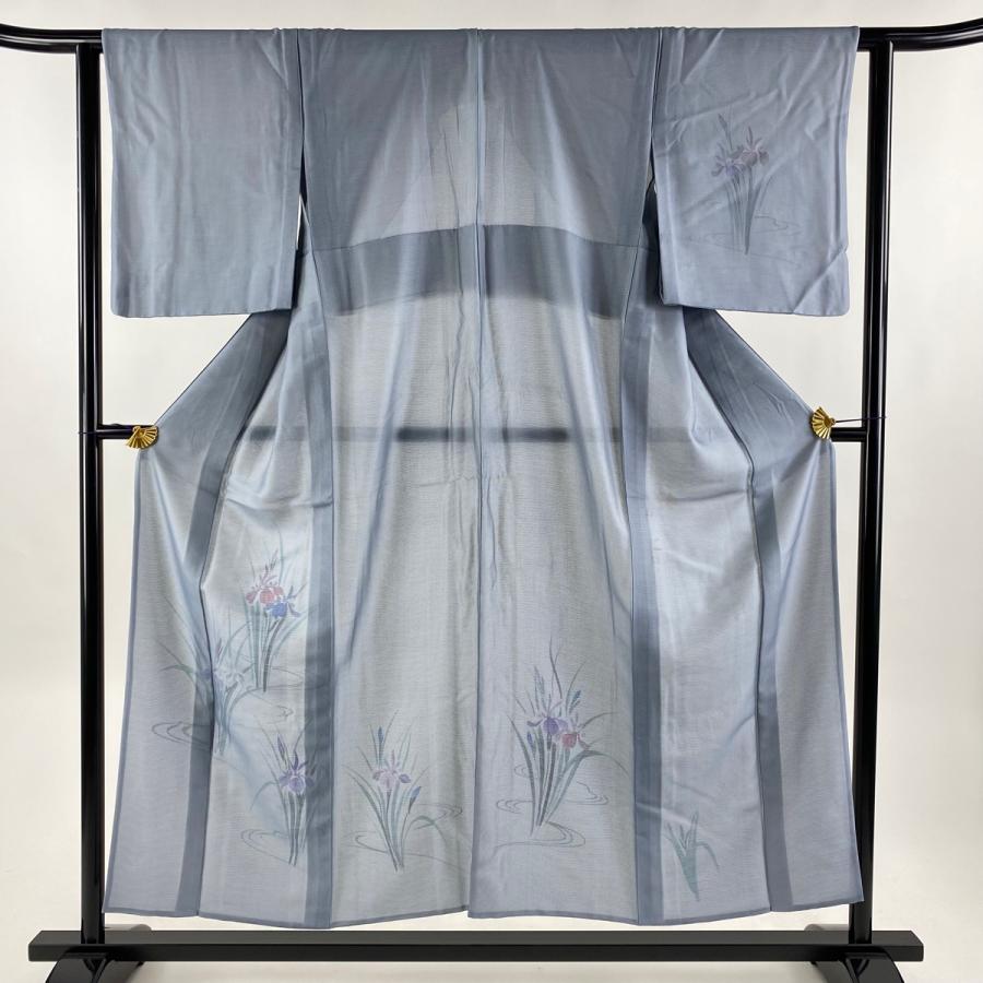 付下げ 身丈152.5cm 裄丈62cm S 紗絽袷 菖蒲 流水 青灰色 正絹 名品 中古 : リユースセレクトショップバイセル Yahoo!店 - 通販 - Yahoo!ショッピング