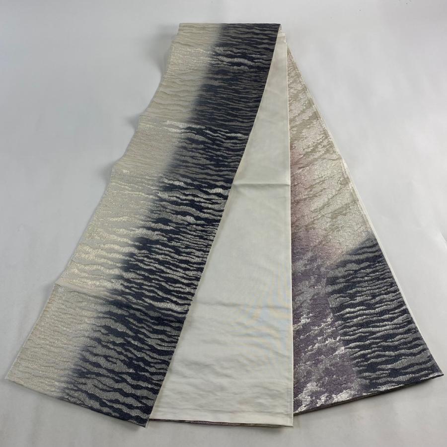 袋帯 美品 秀品 手先二通り 霞 銀糸 箔 クリーム 正絹 中古 袋帯 美品 秀品 手先二通り 霞 銀糸 箔 クリーム 正絹 中古