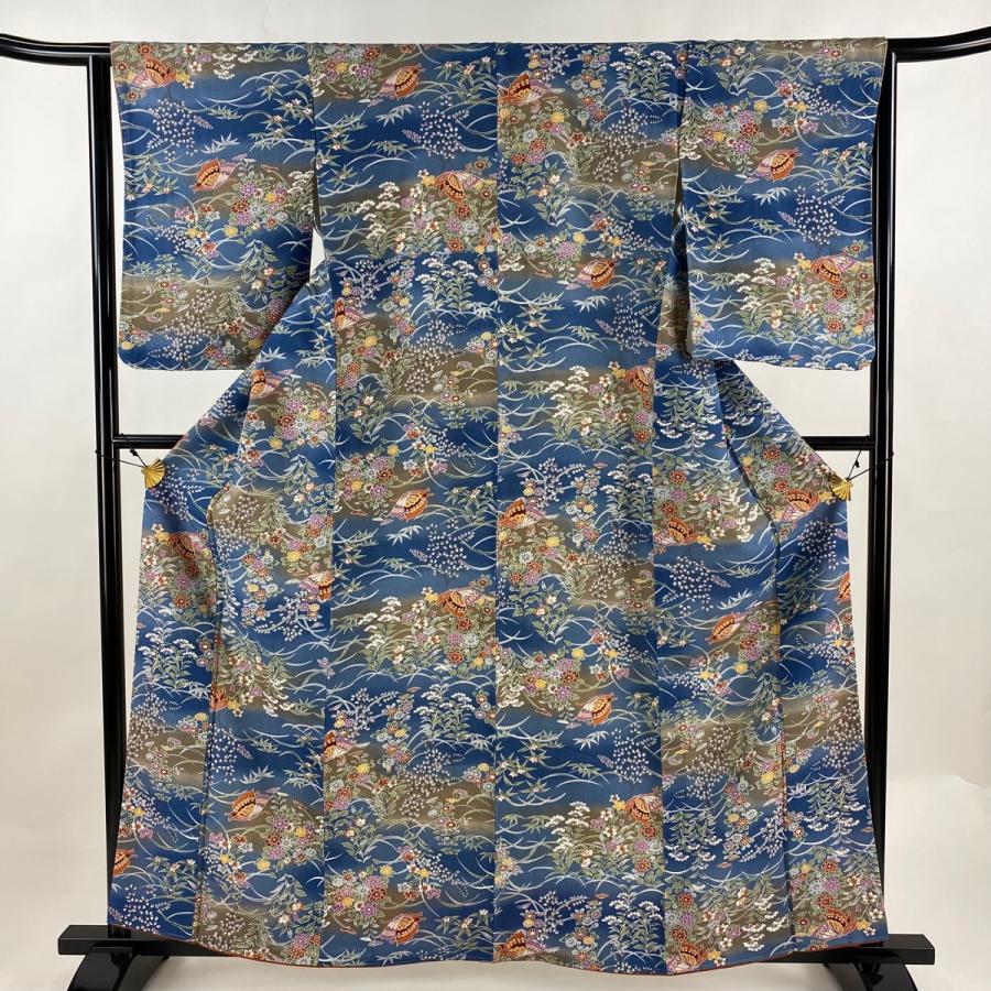 小紋 身丈160.5cm 裄丈64cm M 袷 蝶 草花 ぼかし 青 正絹 美品 優品 中古 : リユースセレクトショップバイセル Yahoo!店 - 通販 - Yahoo!ショッピング