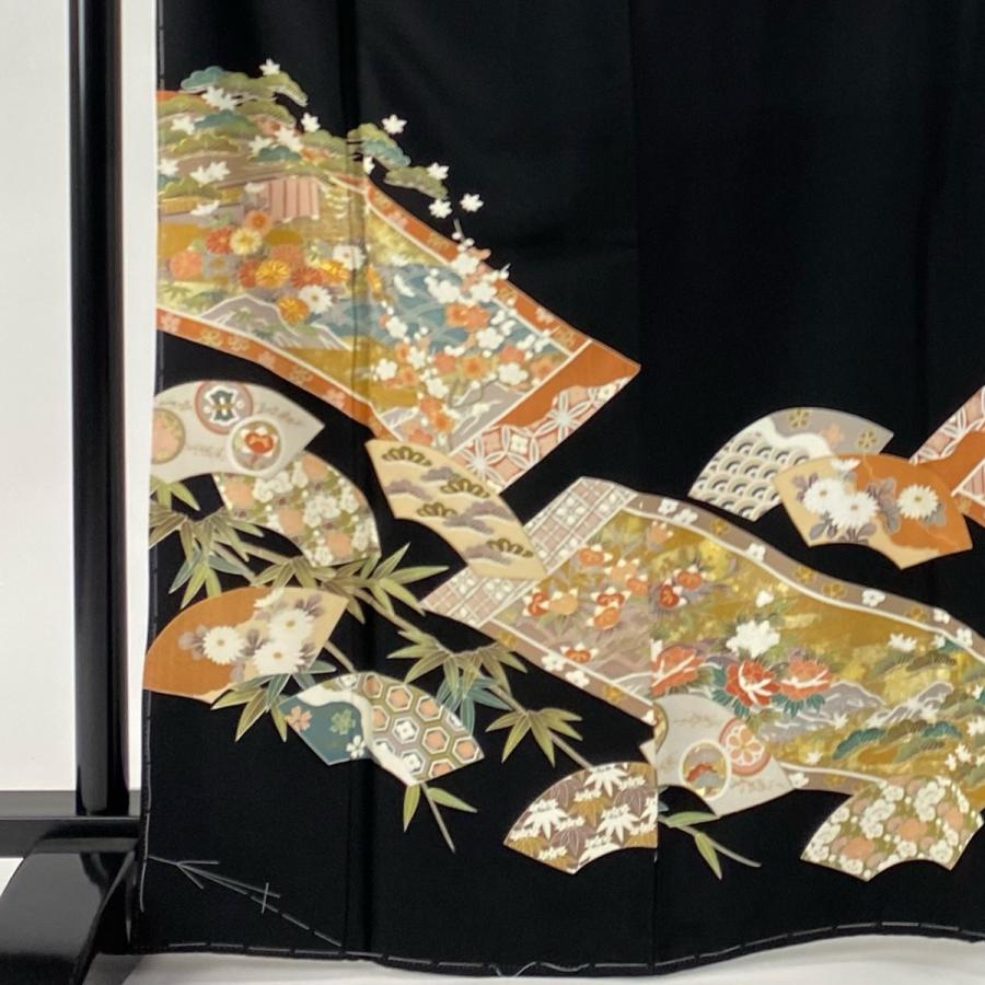 黒留袖 身丈167cm 裄丈67cm M 袷 扇面 松竹梅 金糸 金彩 黒 正絹 優品 中古 : リユースセレクトショップバイセル Yahoo!店 - 通販 - Yahoo!ショッピング