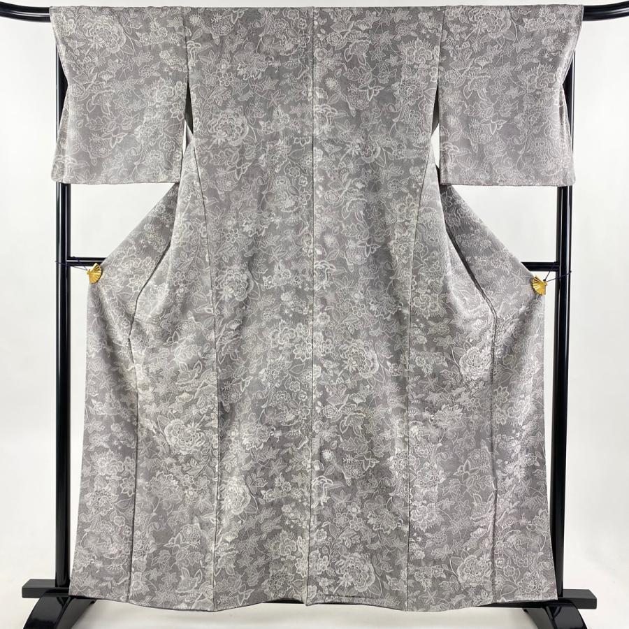 小紋 身丈160cm 裄丈68cm L 袷 草花 紋意匠 灰色 正絹 逸品 中古 在庫一掃 : リユースセレクトショップバイセル Yahoo!店 - 通販 - Yahoo!ショッピング
