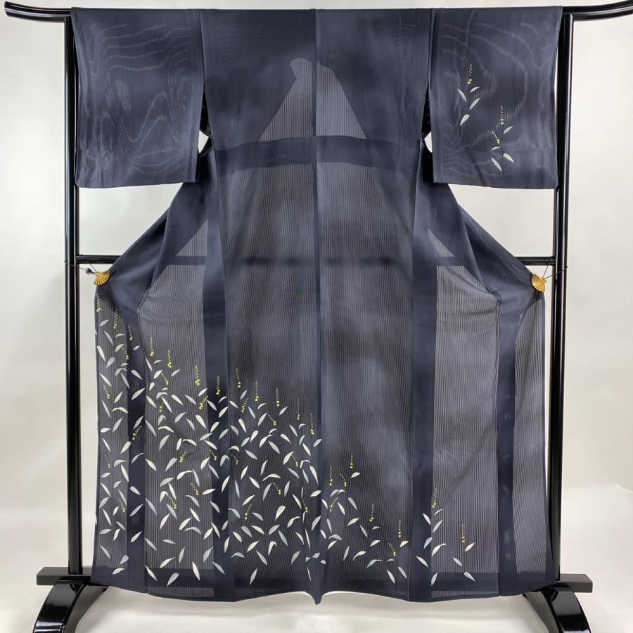 付下げ 身丈162cm 裄丈64cm M 薄物 縦絽 草花 黒灰 正絹 秀品 中古 : リユースセレクトショップバイセル Yahoo!店 - 通販 - Yahoo!ショッピング