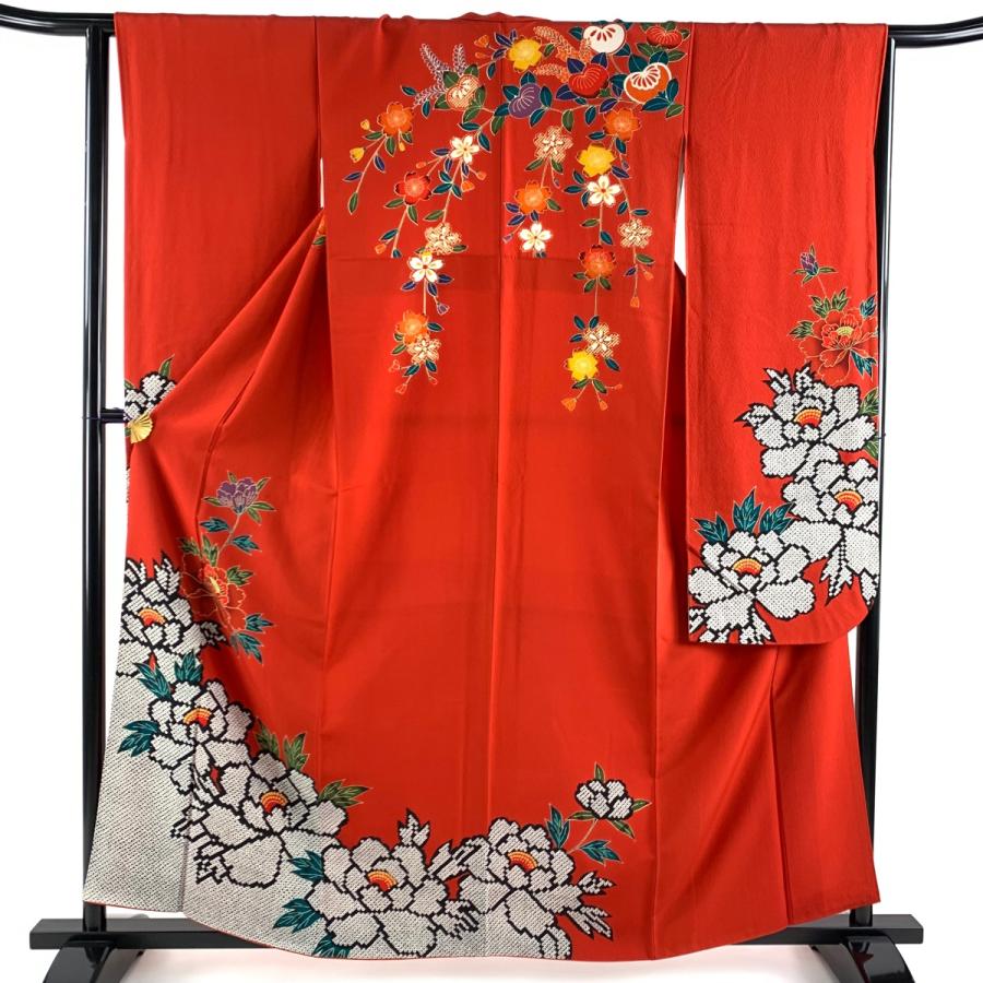 振袖 身丈159cm 裄丈64cm M 袷 牡丹 橘花 赤 正絹 美品 秀品 中古 : リユースセレクトショップバイセル Yahoo!店 - 通販 - Yahoo!ショッピング