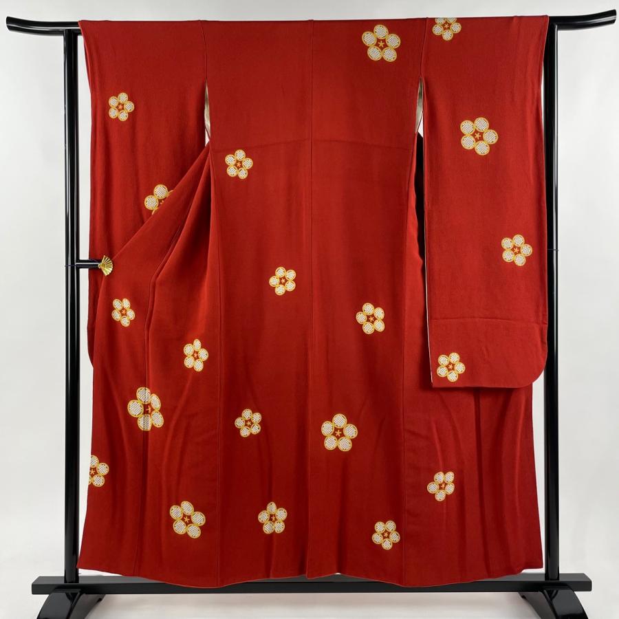 振袖 身丈154cm 裄丈62.5cm S 袷 梅 縮緬 金彩 赤 正絹 秀品 中古 : リユースセレクトショップバイセル Yahoo!店 - 通販 - Yahoo!ショッピング