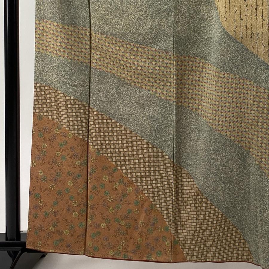 訪問着 身丈162.5cm 裄丈67.5cm L 袷 落款あり 菱 花唐草 灰緑 正絹 秀品 中古 : リユースセレクトショップバイセル Yahoo!店 - 通販 - Yahoo!ショッピング