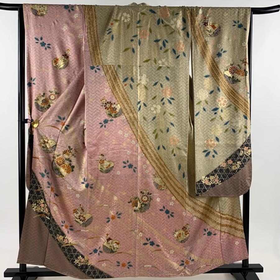 振袖 身丈159cm 裄丈67cm M 袷 団扇 草花 金糸 金彩 ピンク 正絹 美品 秀品 中古 : リユースセレクトショップバイセル Yahoo!店 - 通販 - Yahoo!ショッピング